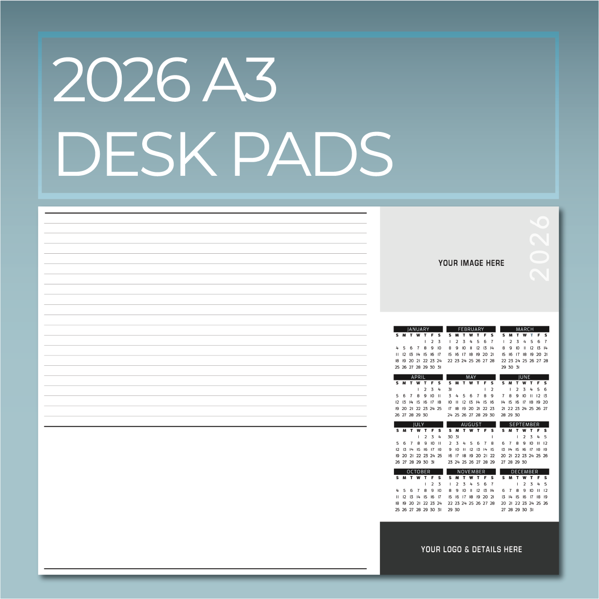 A3 2026 Desk Pads – Custom Printed Notepads with Logo